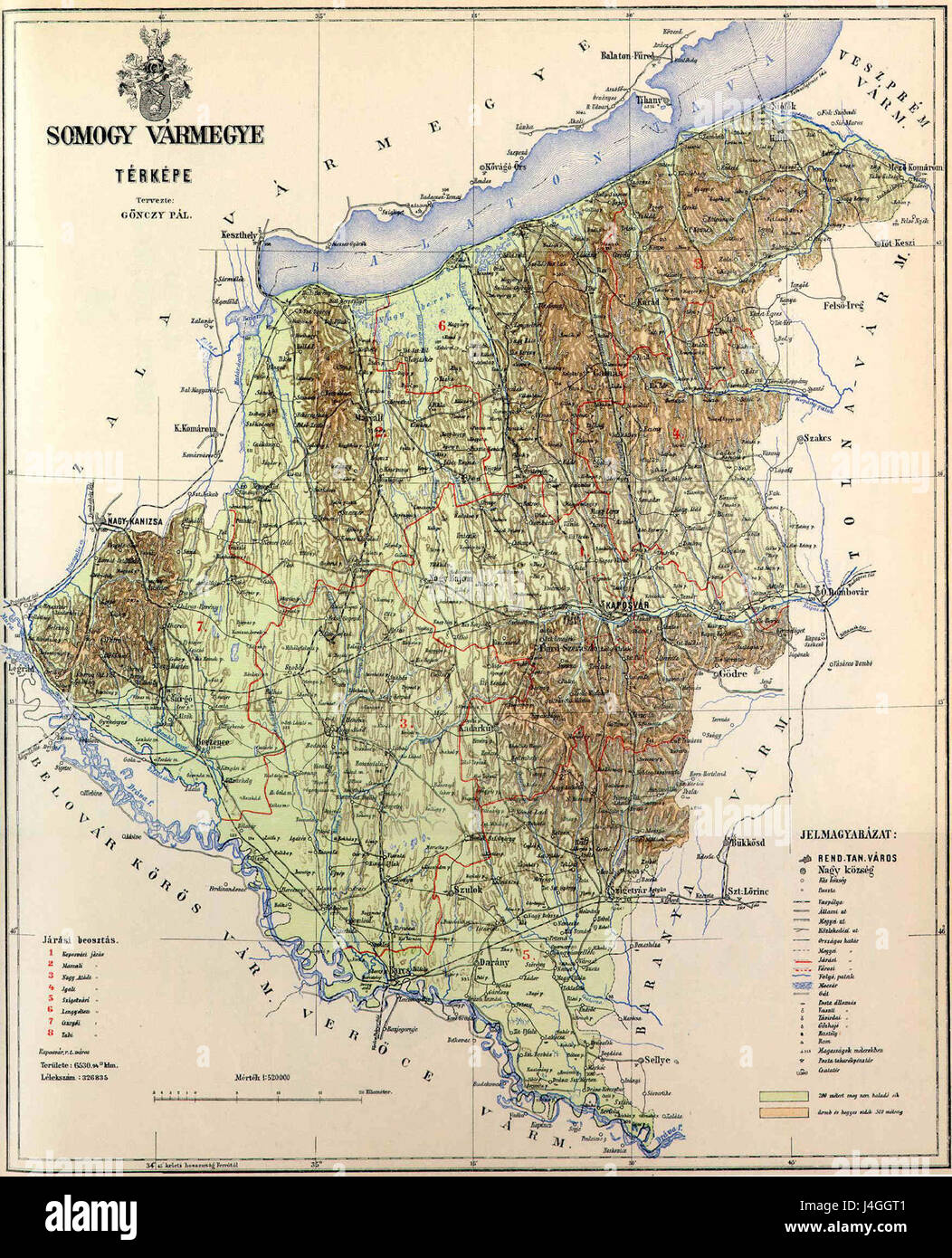 This is a historical map of Somogy County in Hungary, showing its ...