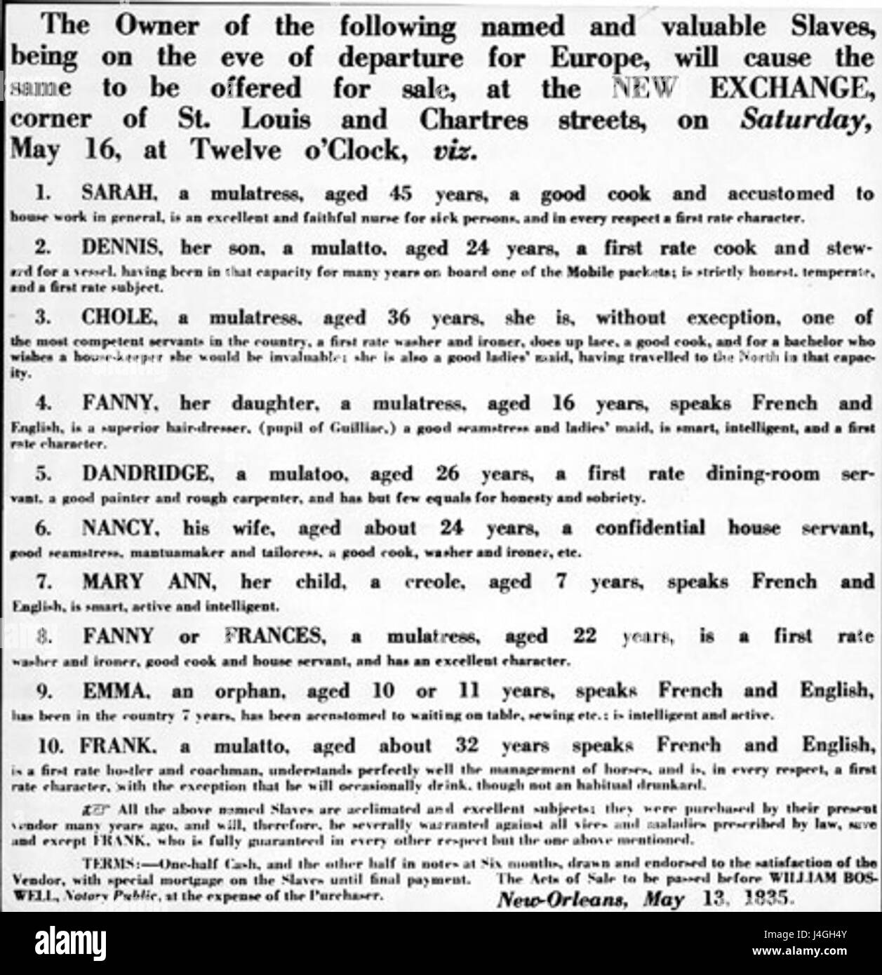 The historical event depicted in this image shows a slave sale at the ...