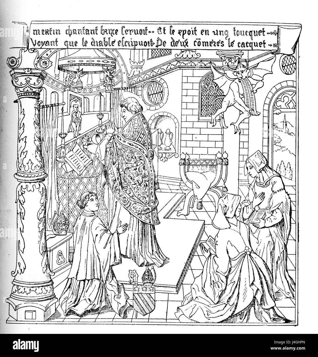 The St. Martinâ€™s Mass engraving illustrates a religious scene related ...