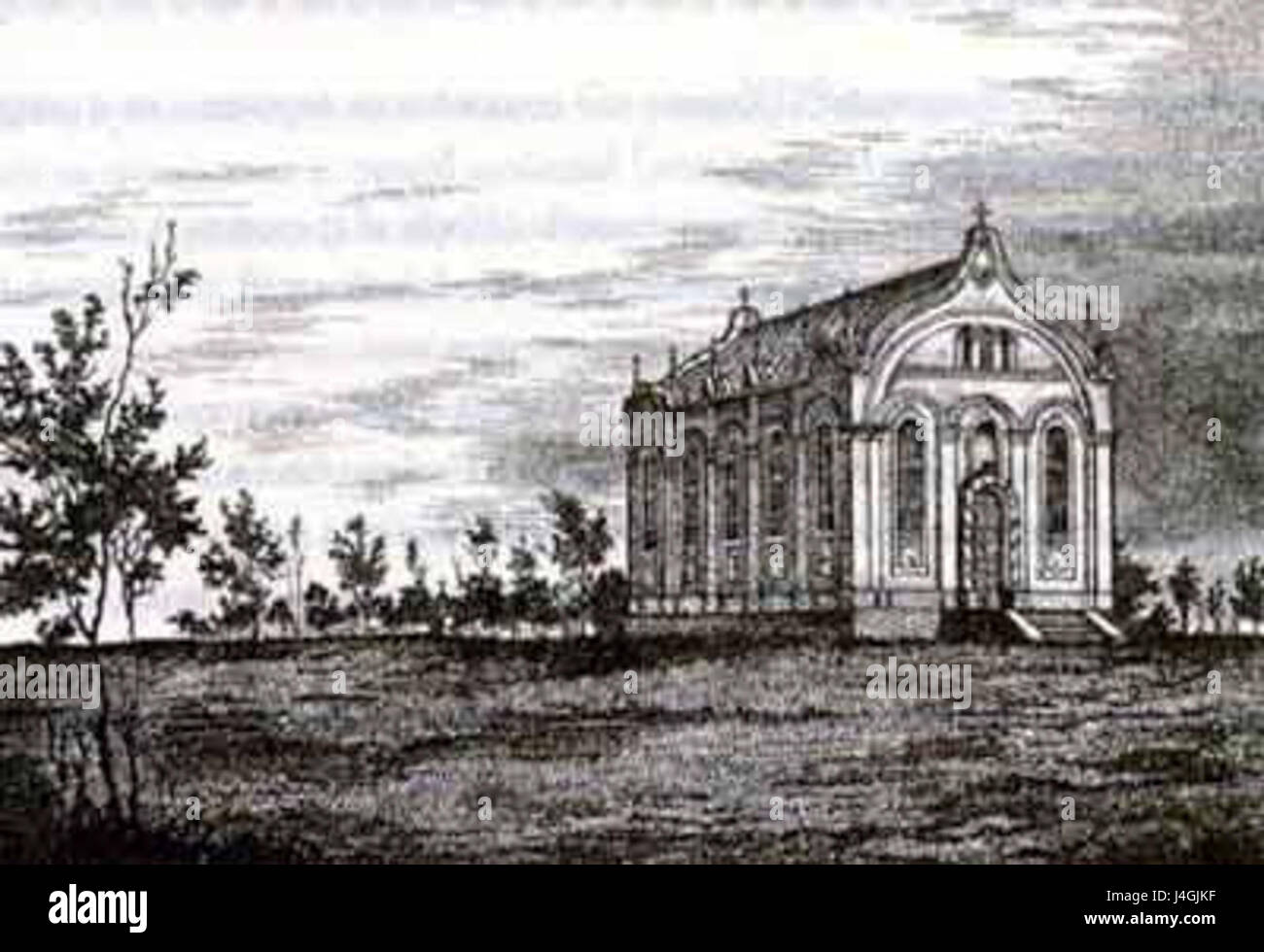 This historical image depicts the St. Mary Magdalene Church, known for ...