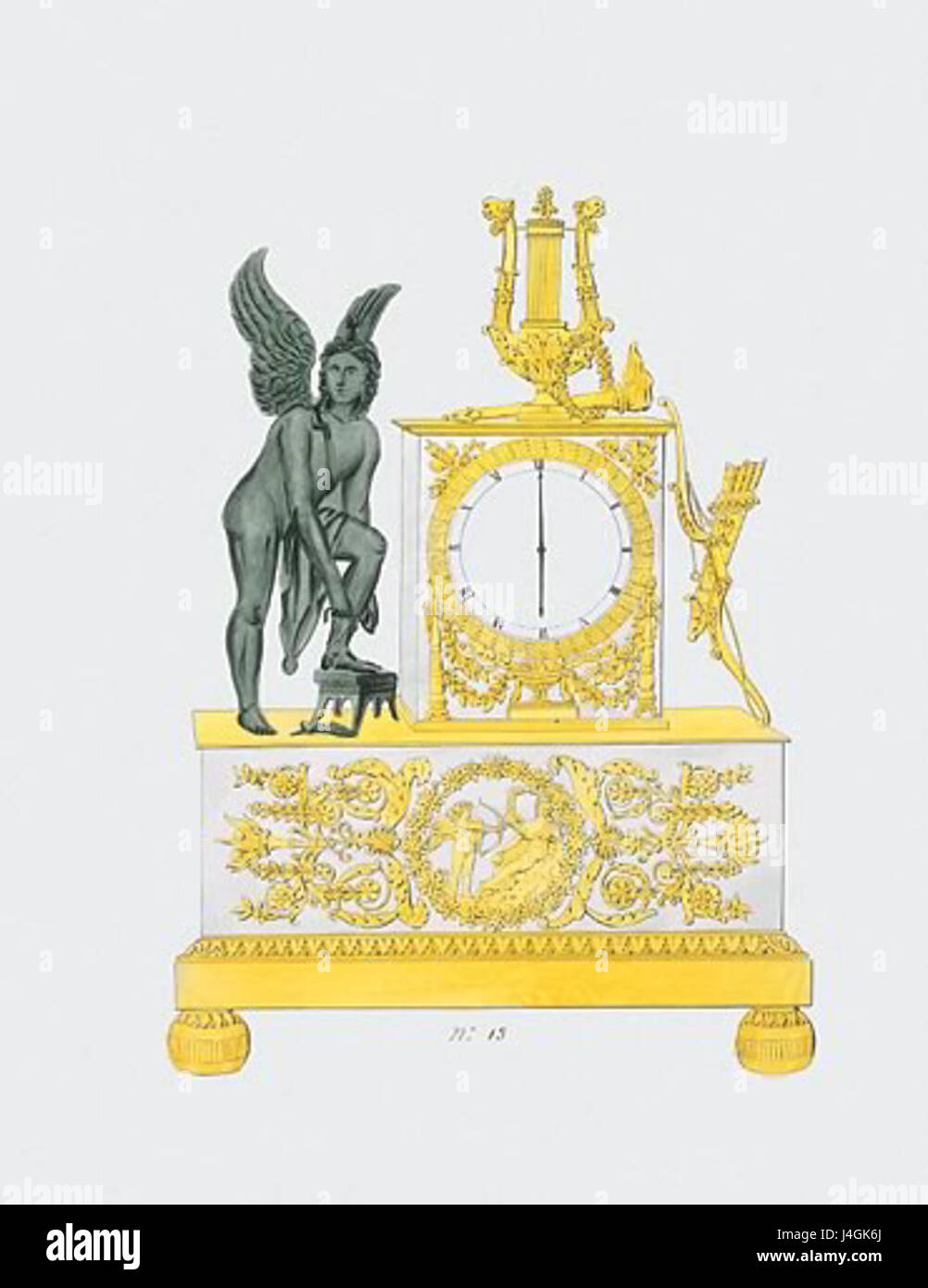 This sketch depicts a French Empire-style clock featuring the figures ...