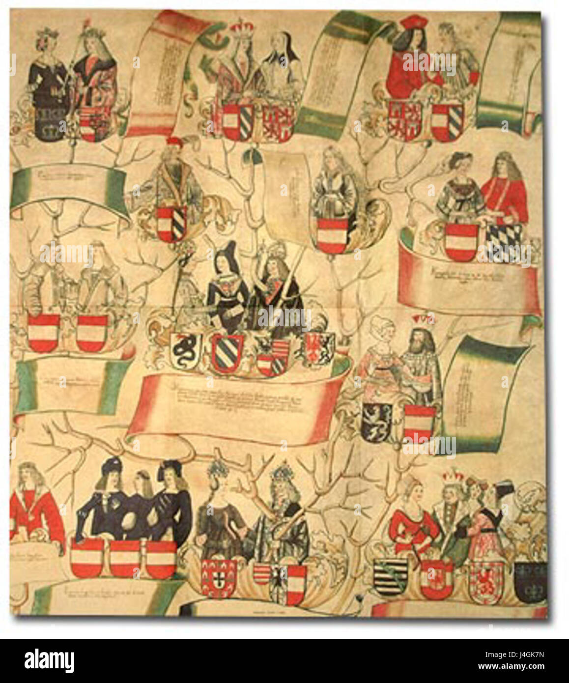 The 'Stammbaum Habsburger' is a detailed genealogical tree that traces ...