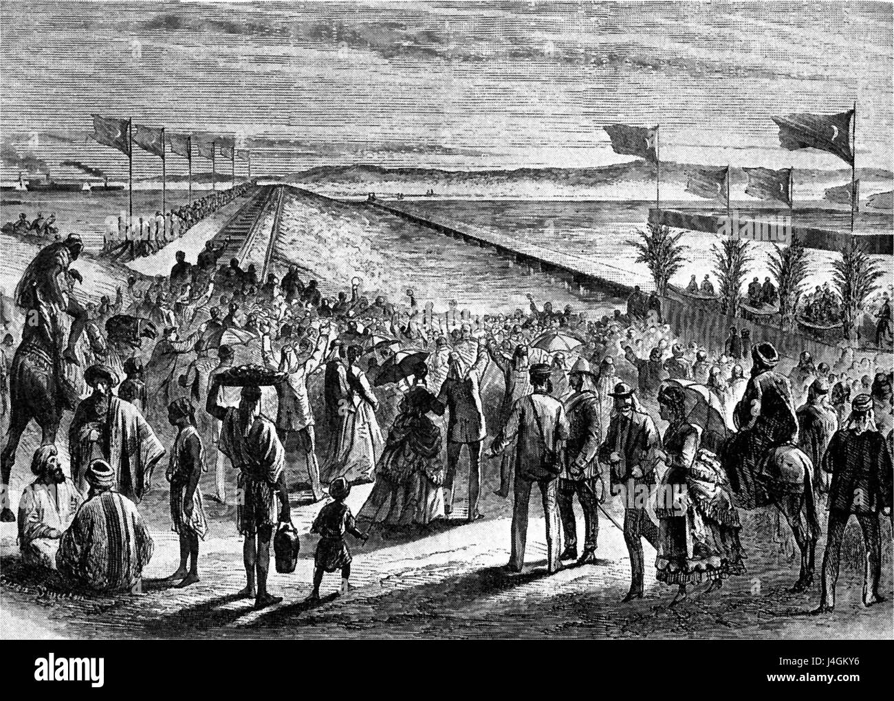 A historical representation of the Suez Canal in 1869, marking its ...