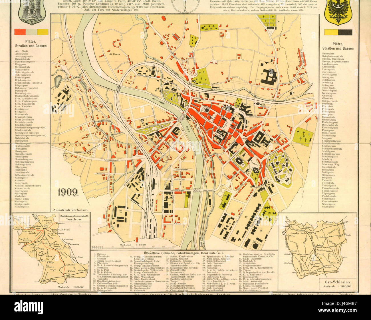 The 1909 map of Teschen (now Cieszyn, Poland) provides insight into the ...