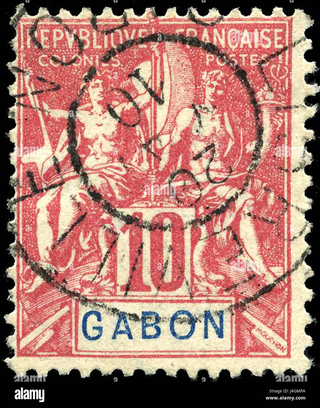 The 1904 10-centime stamp from Gabon features a design emblematic of ...