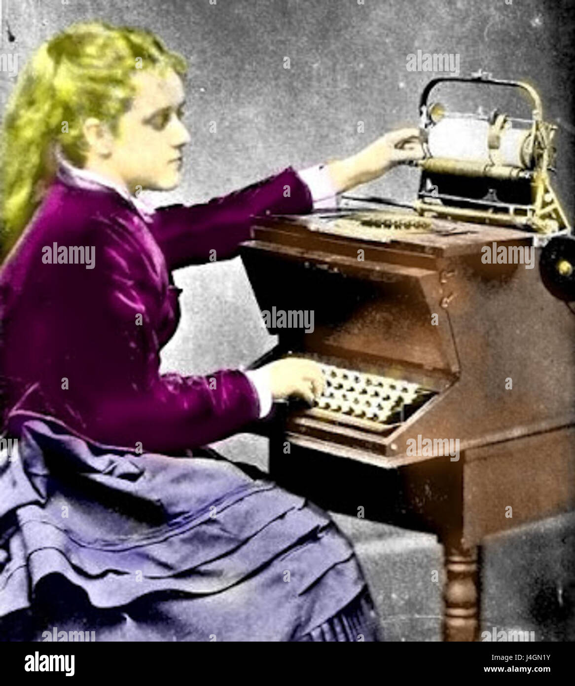 This image shows a colorized version of a historical photograph of ...