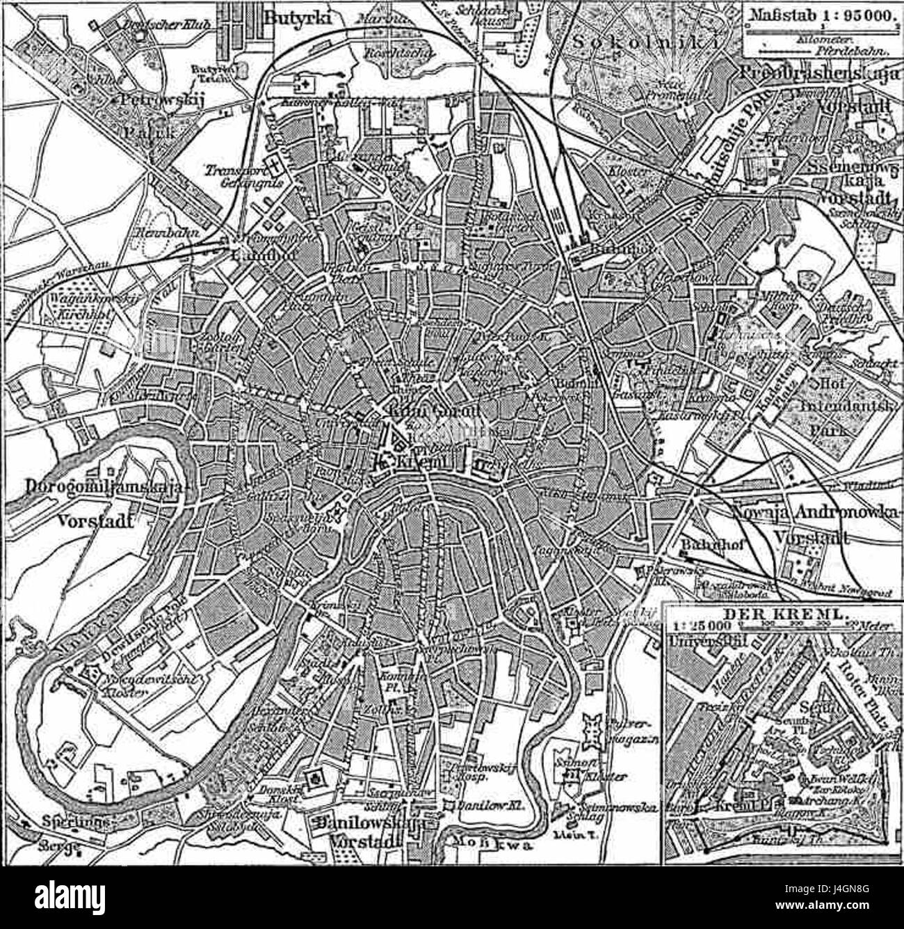 A historical map showing a detailed plan of Moscow, providing insight ...