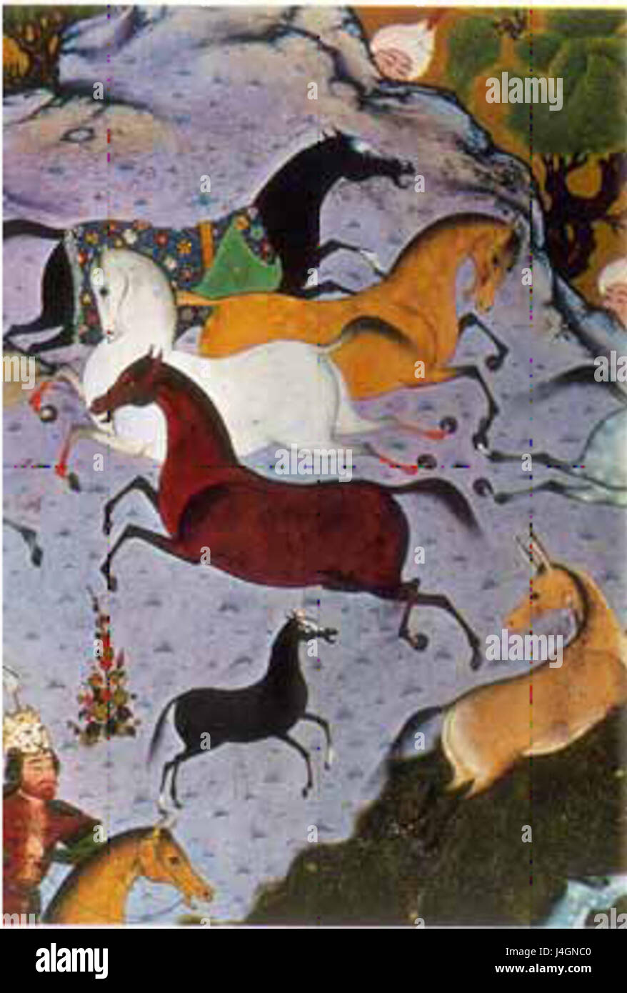 Tabriz miniature with horses Stock Photo - Alamy