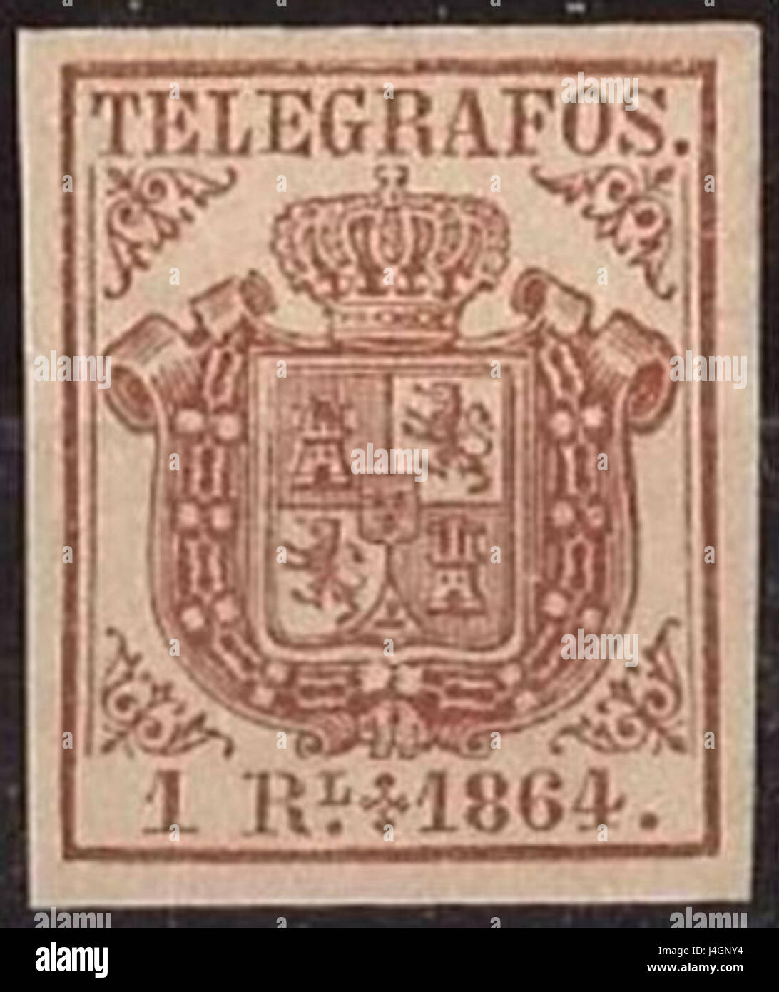 Spain 1864 1r telegraph stamp Stock Photo - Alamy