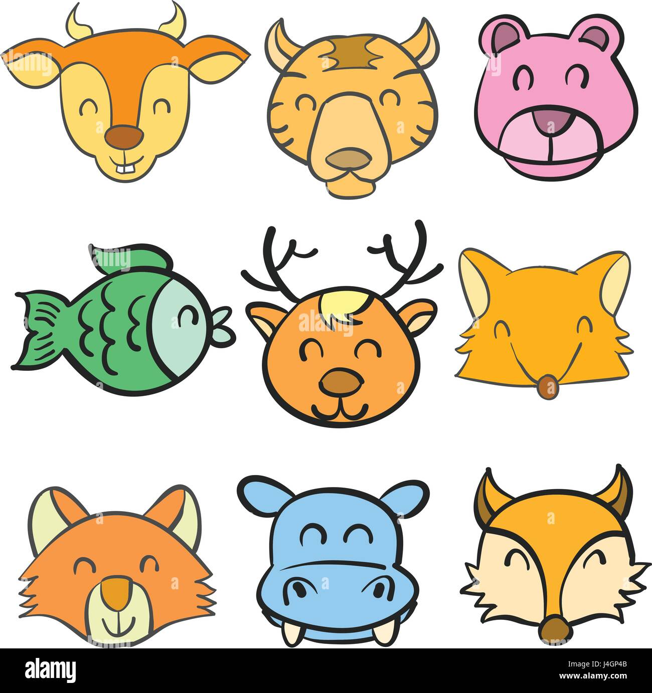 Doodle hand draw animal head colorful Stock Vector Image & Art - Alamy
