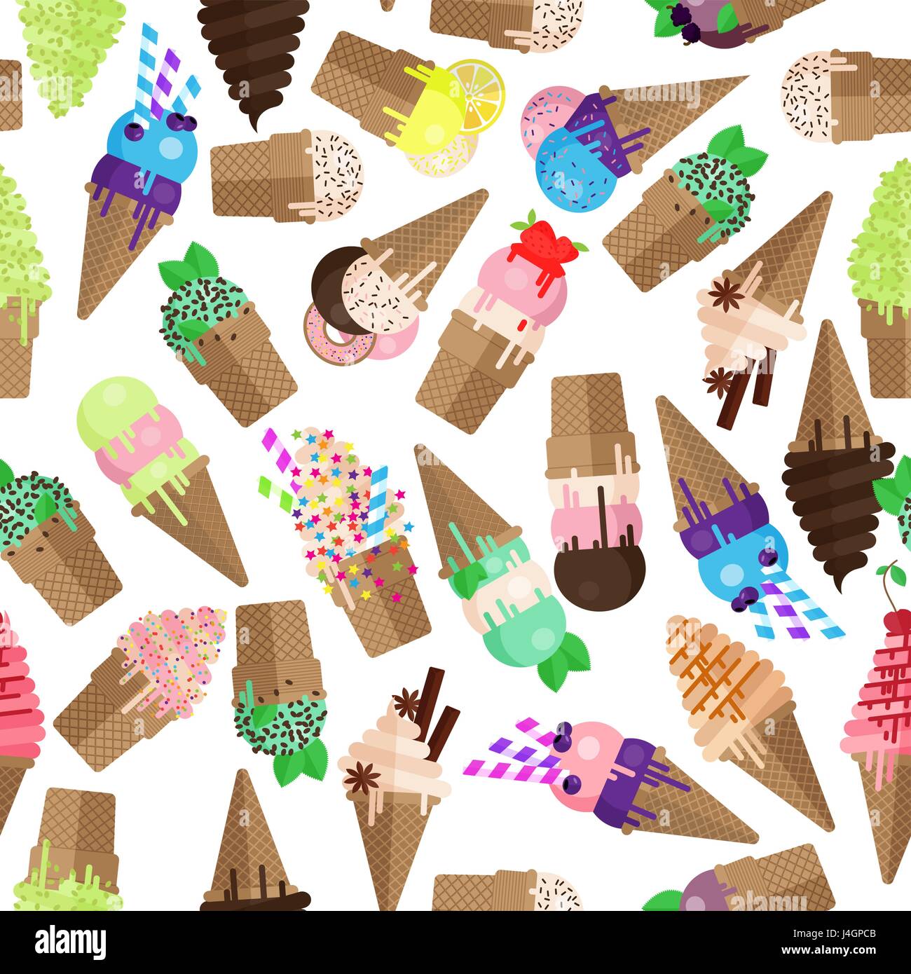 Ice cream cone seamless pattern. Flake and scoops of ice cream ...