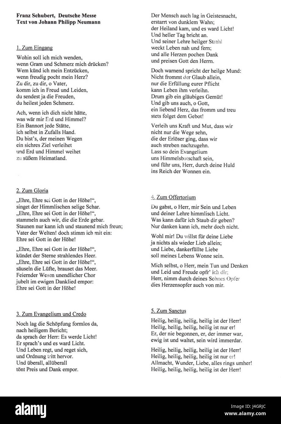 Schubert Deutsche Messe Text 1 5 Stock Photo - Alamy