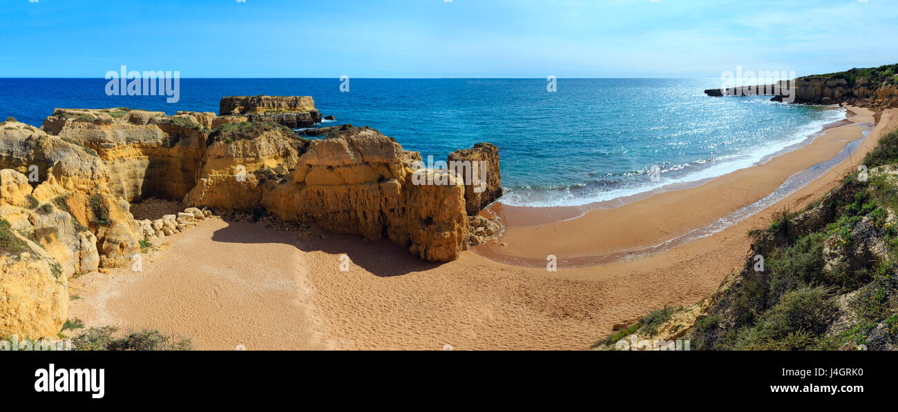 Yellow cliffs on sandy beach. Summer Atlantic rocky coast top view ...