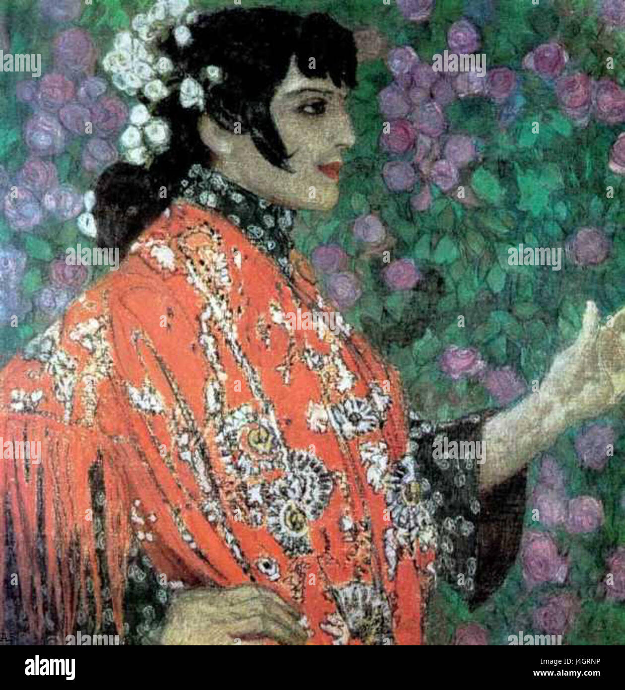 Spanish lady in red shawl by A.Golovin (1906 Stock Photo - Alamy