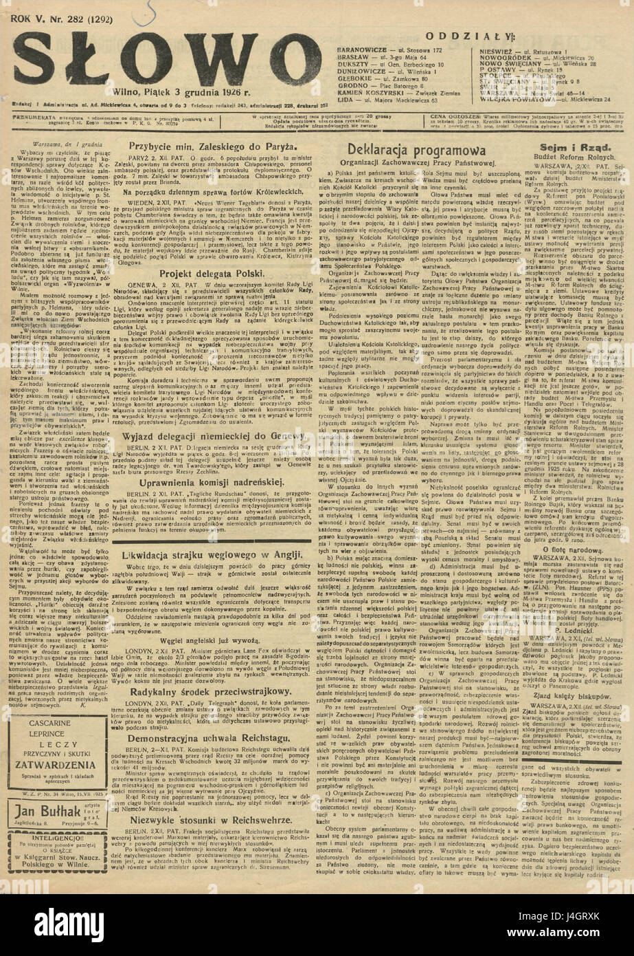 This edition of *Slowo* from 1926, issue number 282, discusses the ...