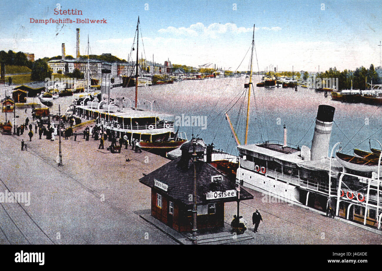 This photograph captures the Stettin harbor (now Szczecin, Poland) on ...
