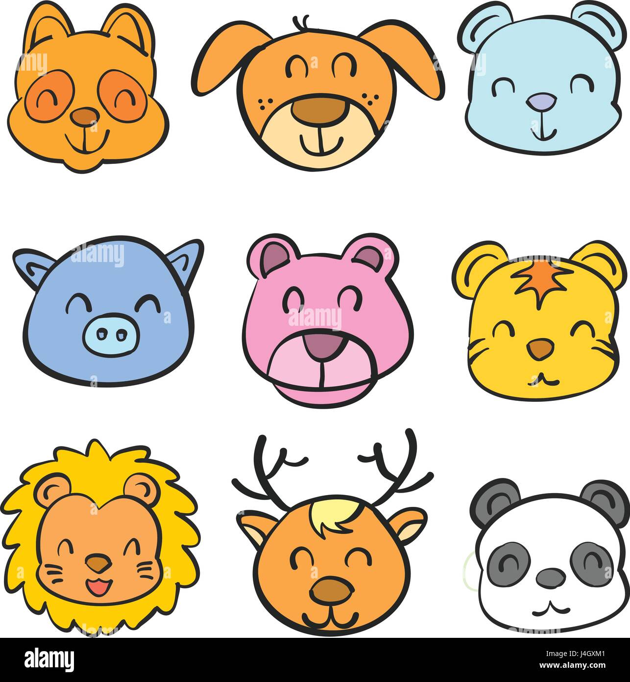 Cute animal head doodles vector hi-res stock photography and images - Alamy