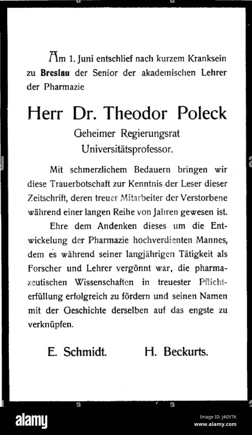 Th. Poleck Todesabzeige 1906 Stock Photo - Alamy
