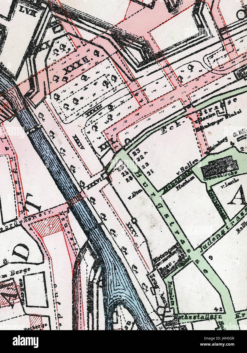 The map of Hannover from around 1650 shows the city's street layout ...
