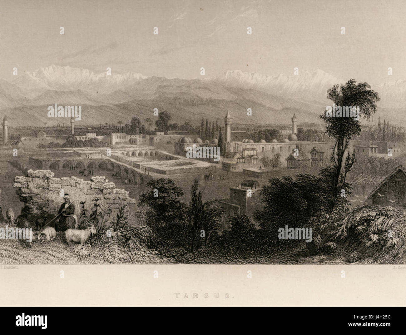 An illustration of John Carne's 1836 depiction of Tarsus, an ancient ...