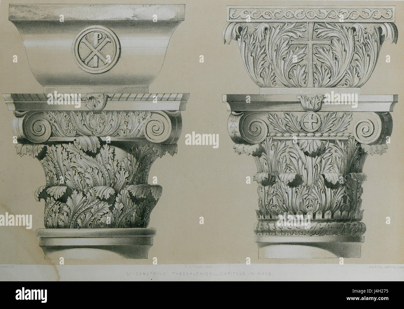 This image depicts the capitals of columns in the nave of the Church of ...