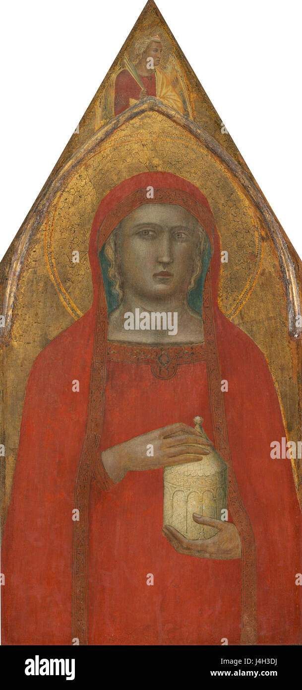 This artwork depicts Saint Mary Magdalene with an angel, part of a ...