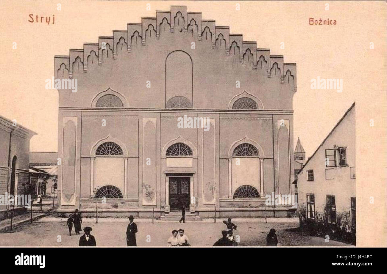A historical reference or image depicting the synagogue in Stryj ...