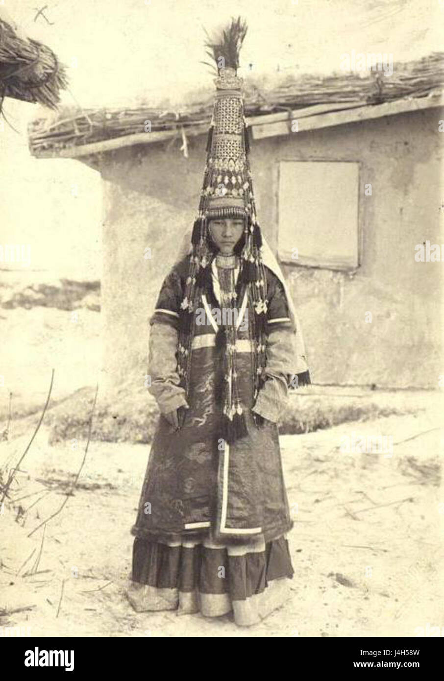 This artwork titled 'Saukele, young women (2)' represents young women ...