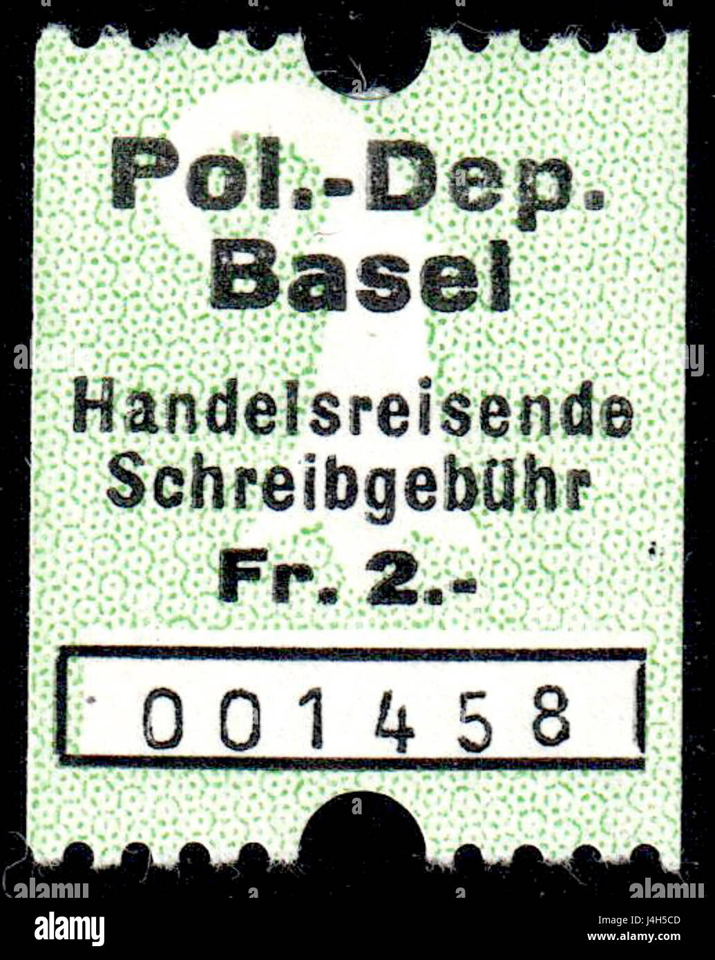 This image depicts a 1940 Swiss police revenue stamp issued in Basel ...