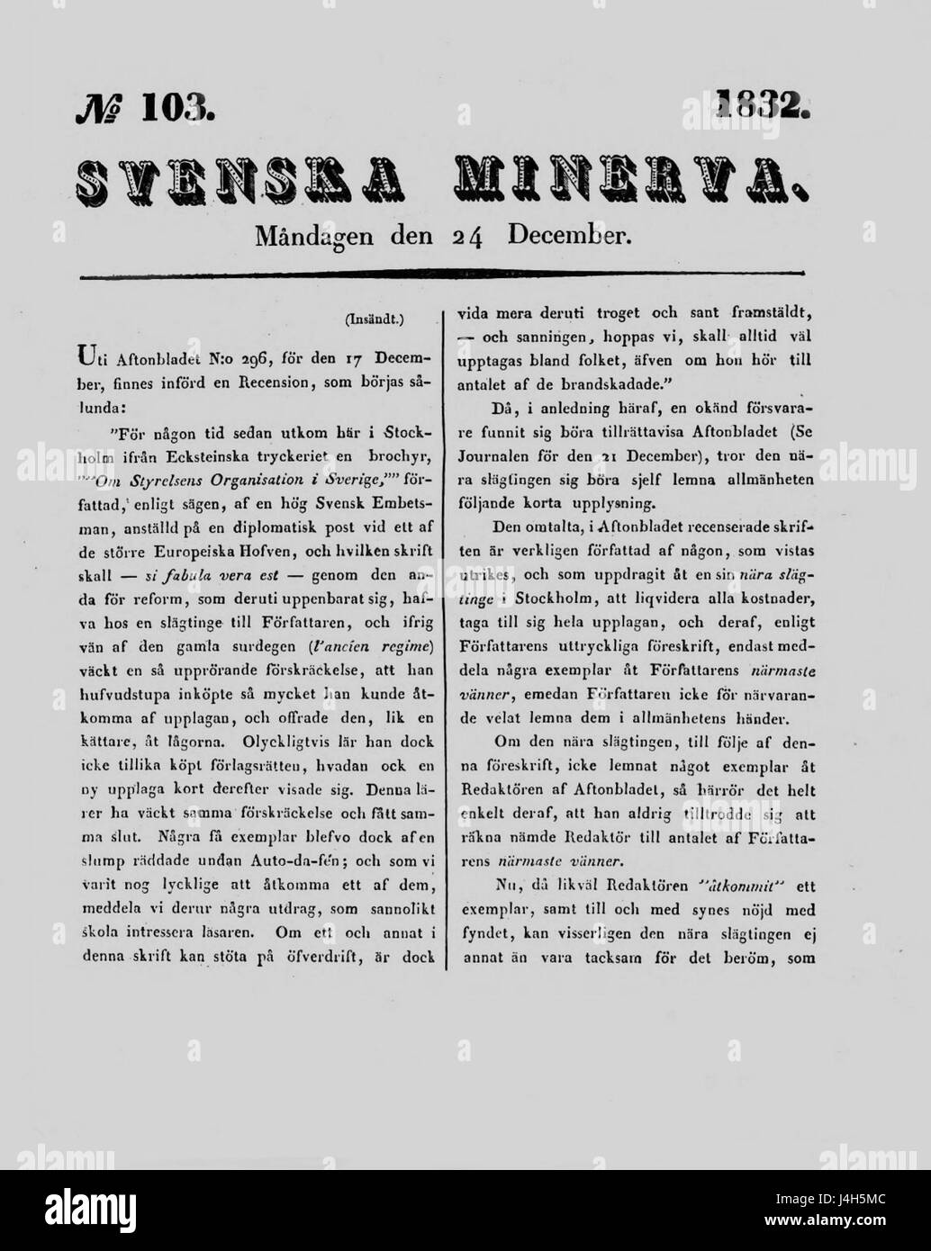 Svenska Minerva is a historical reference, likely to a cultural ...