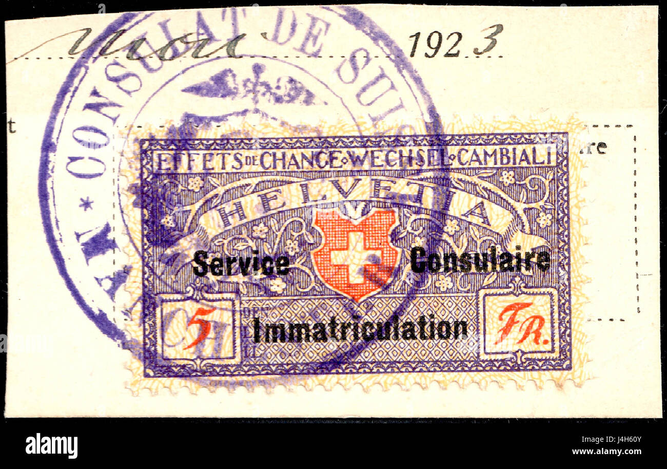 The Switzerland federal consular revenue stamp from 1918, valued at 5 ...