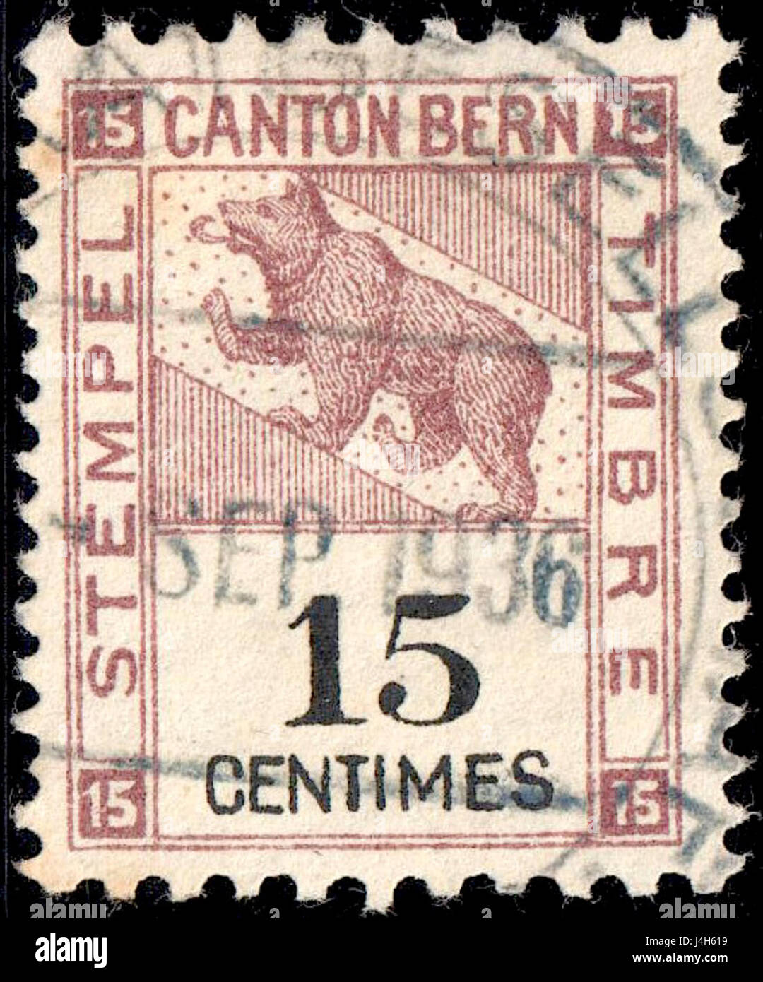 This title refers to a 1934 Swiss postage stamp from Bern, featuring a ...