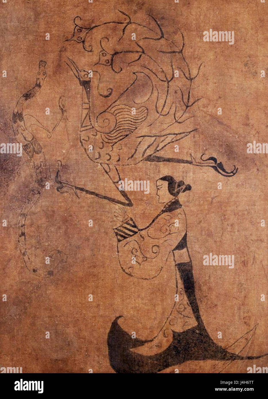 Silk Painting of a Lady, Phoenix and Dragon Stock Photo - Alamy