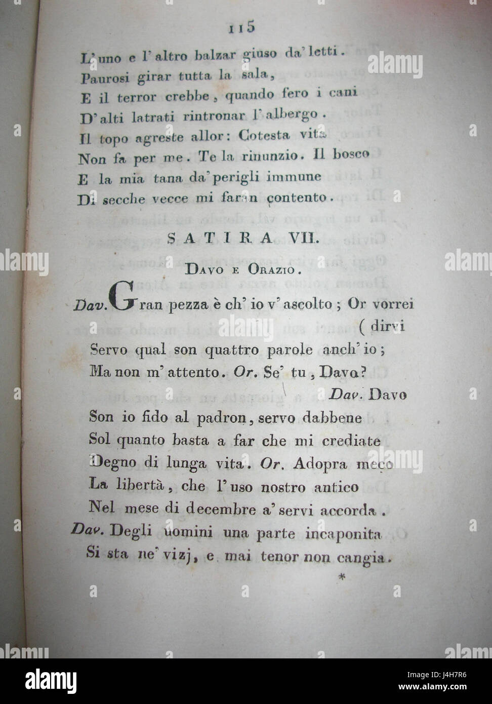 Page 115 of Orazio's 'Satire', presenting a satirical poem from ancient ...