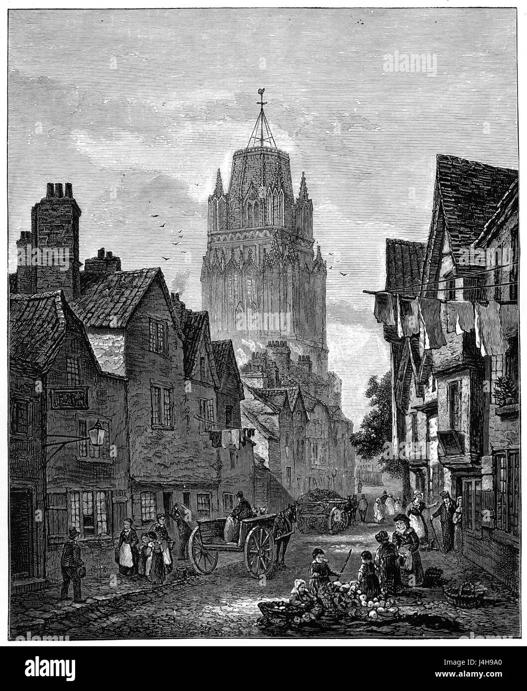 St. Mary Redcliffe in Bristol is depicted in an engraving, representing ...
