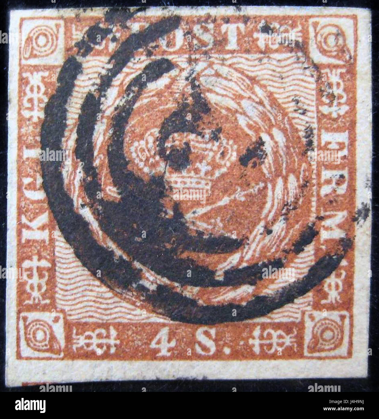 A stamp from Denmark, dated 1854, cataloged as Michel 47. This stamp is ...