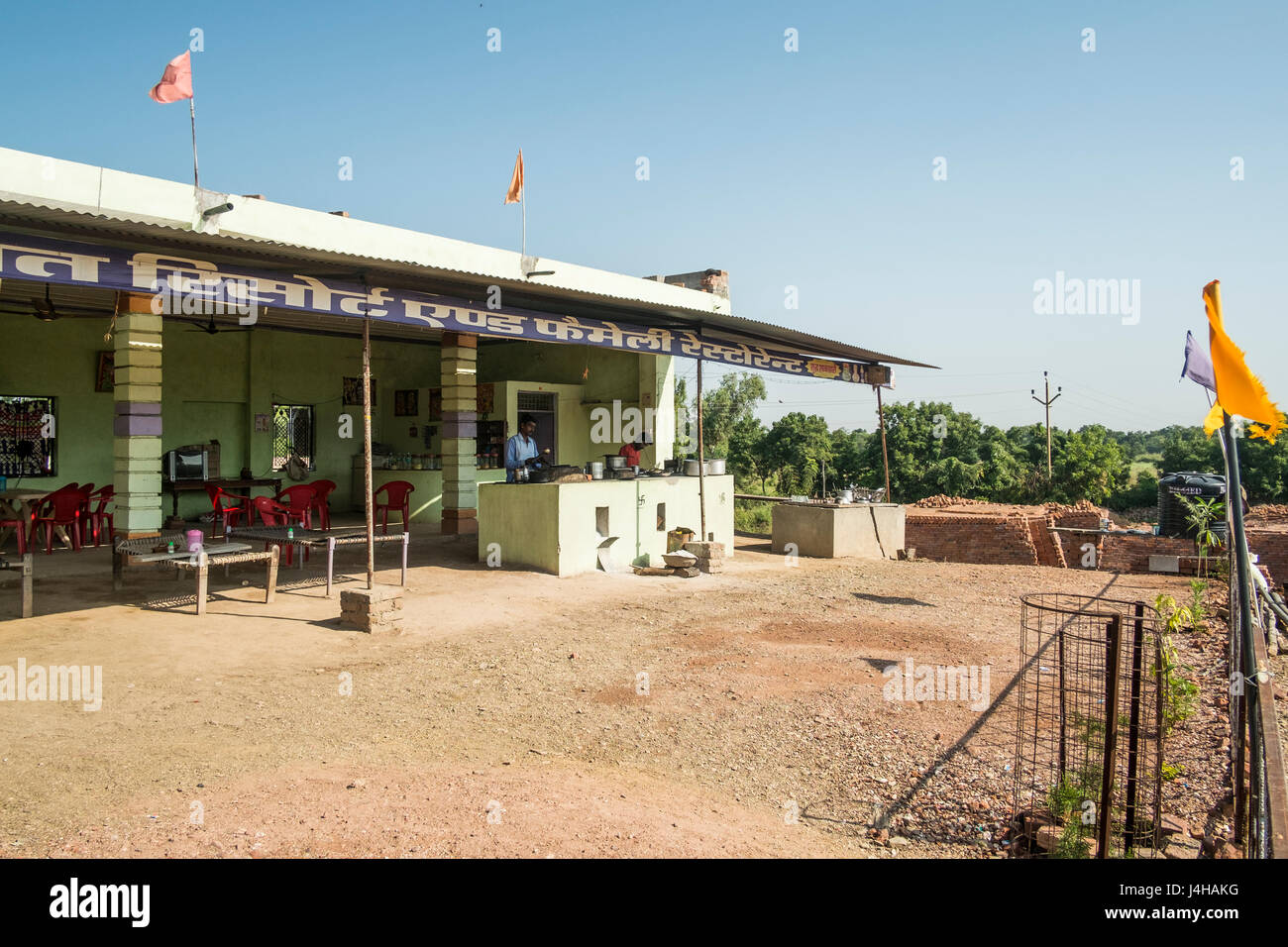 A typical roadside eatery, also called Dhaba on the National Highway 8 ...