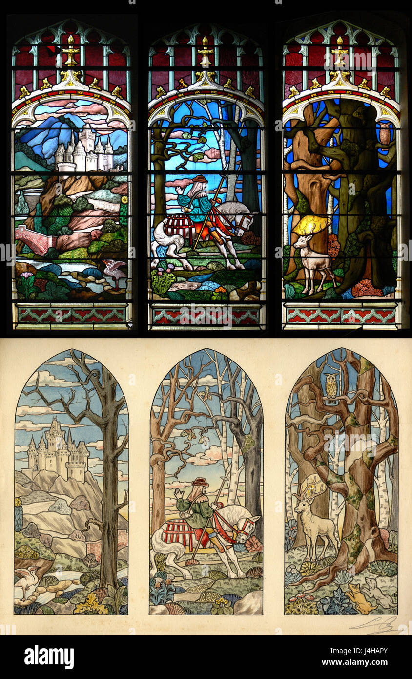 This maquette of Saint Hubert's stained glass window depicts a ...