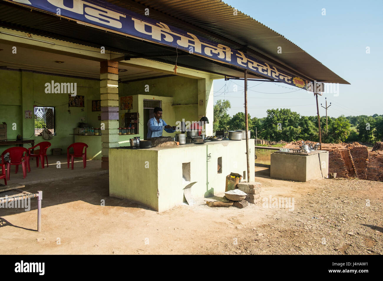 A typical roadside eatery, also called Dhaba on the National Highway 8 ...