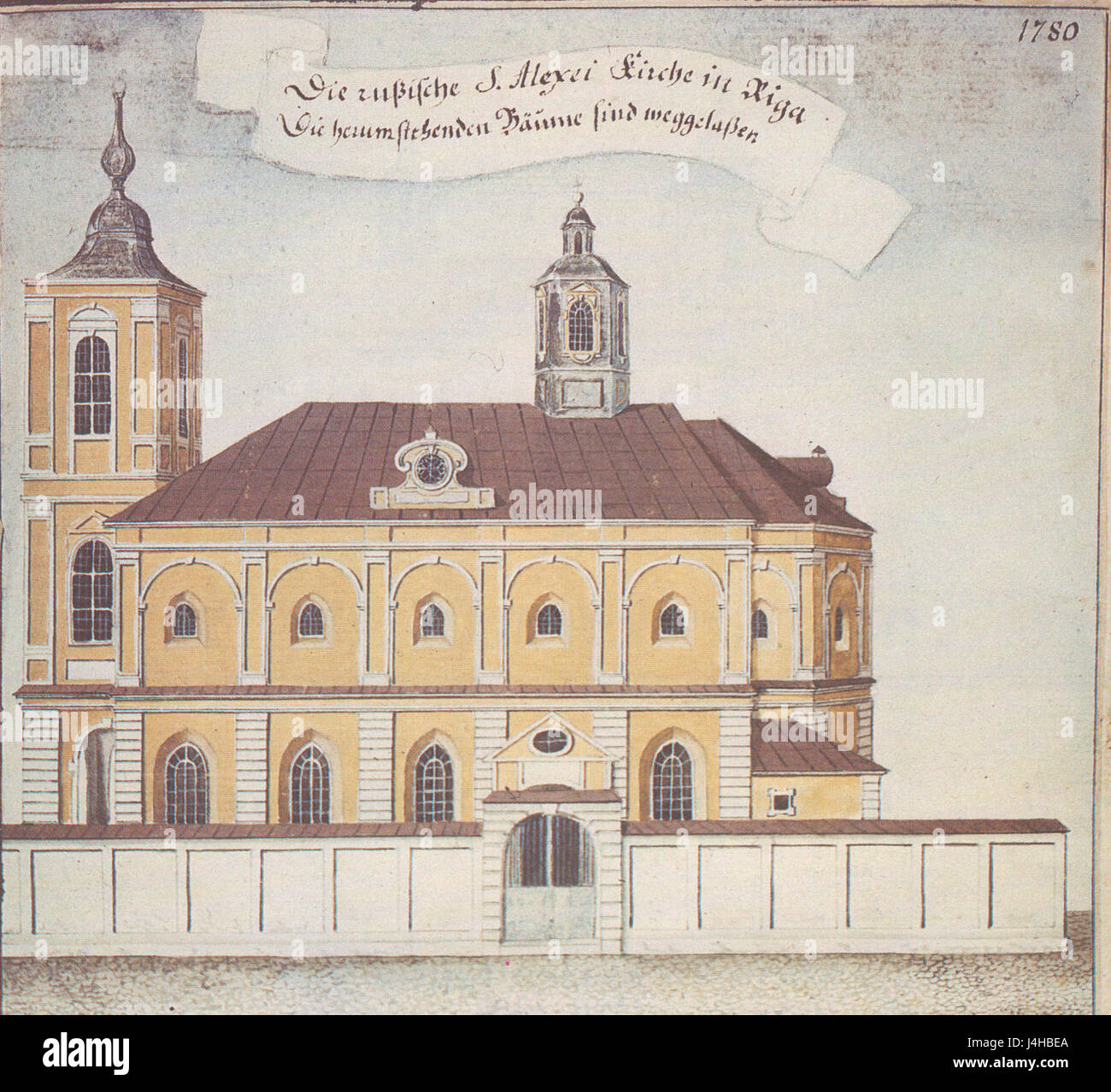The St. Alexei Church in Riga, built in 1780, is depicted in an artwork ...