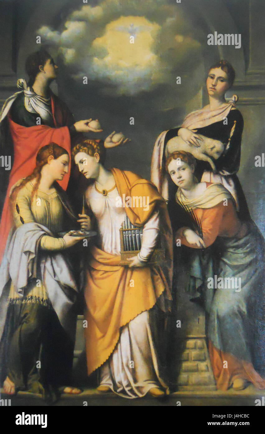 A religious or cultural reference to the figures of Sante Lucia ...