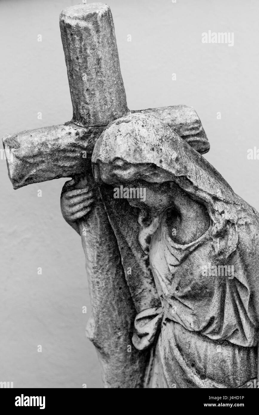 virgin mary with cross - black and white photo religious icons Stock ...