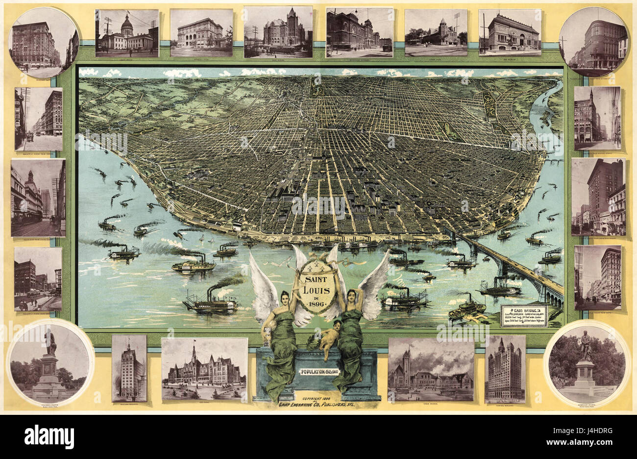 This is a birdseye view map of St. Louis, Missouri, created in 1896 ...