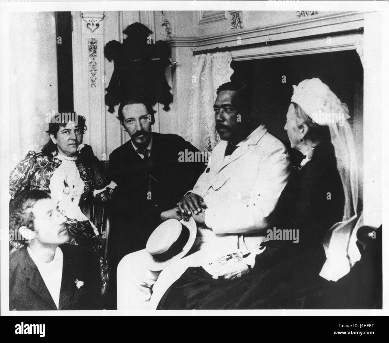 This photograph shows the Stevenson family alongside King Kalakaua of ...