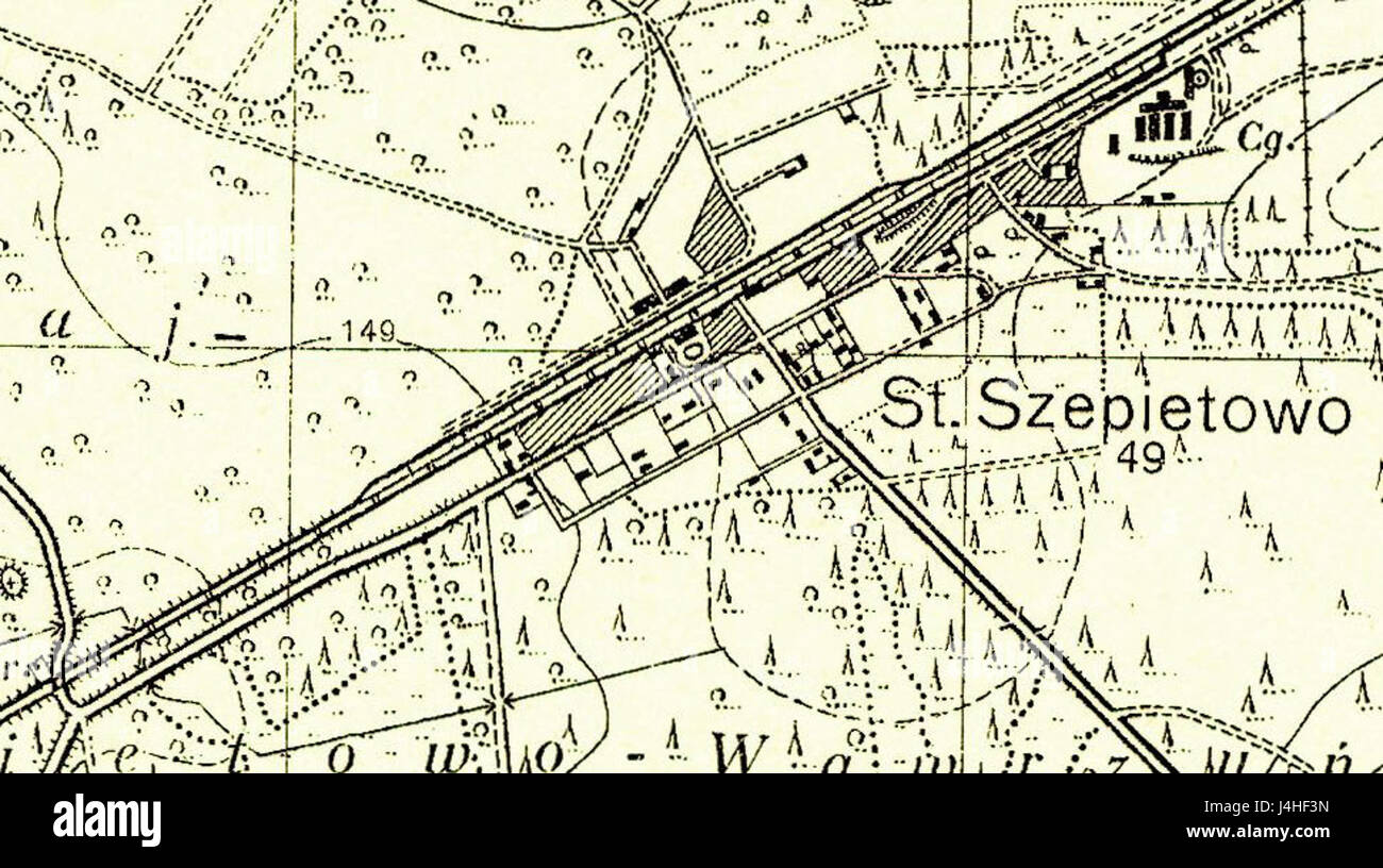 *Szepietowo* on the 1933 map refers to a village in Poland, depicted on ...