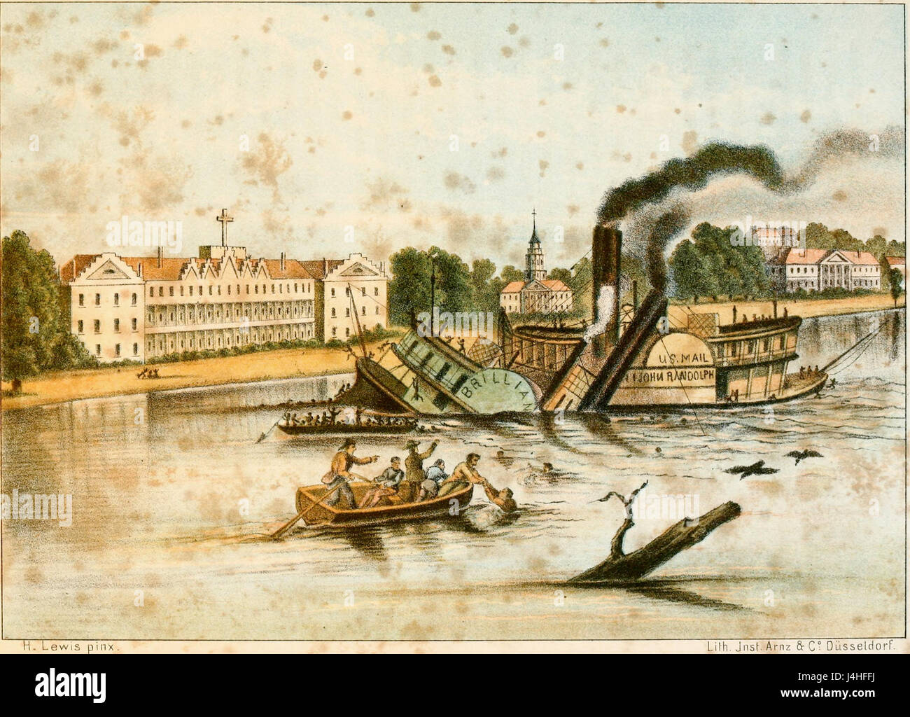 Sinking of the Steamboat Brilliant Henry Lewis Stock Photo - Alamy