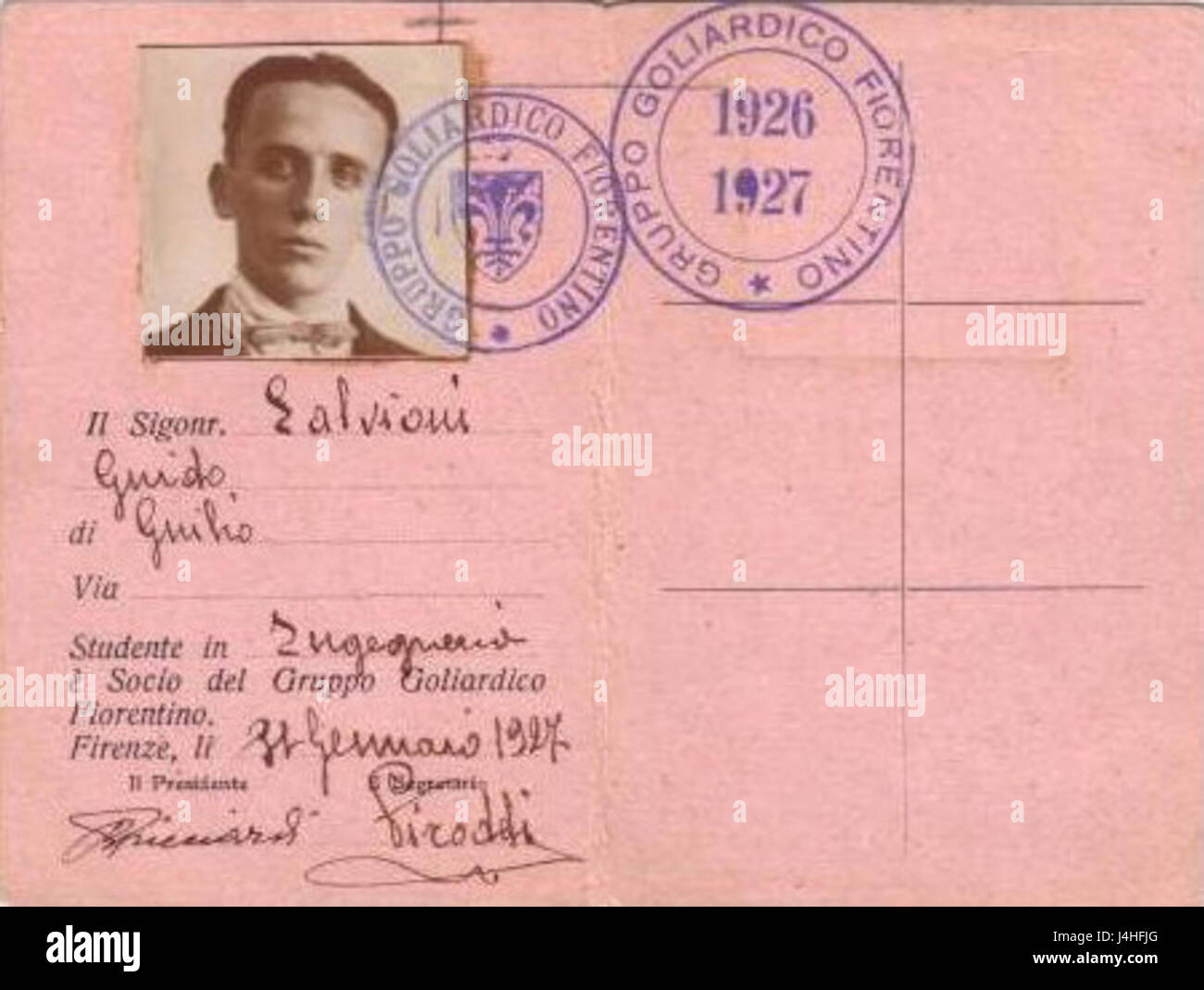 TESSERA GOLIARDIA, a historical artifact from 1926-1927, likely refers ...