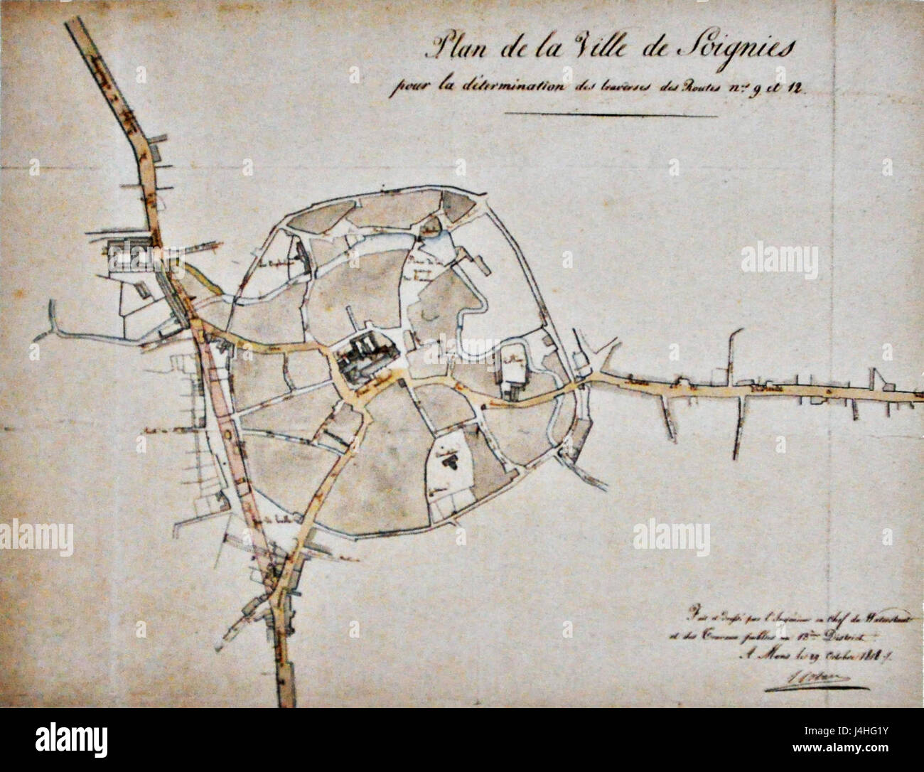 The Soignies Plan Urban from 1818 is an historical document detailing the urban layout and ...