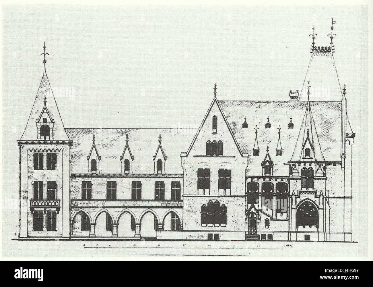 The Schloss Hagerhof is a historic castle located in Germany. The west-facing elevation, shown ...