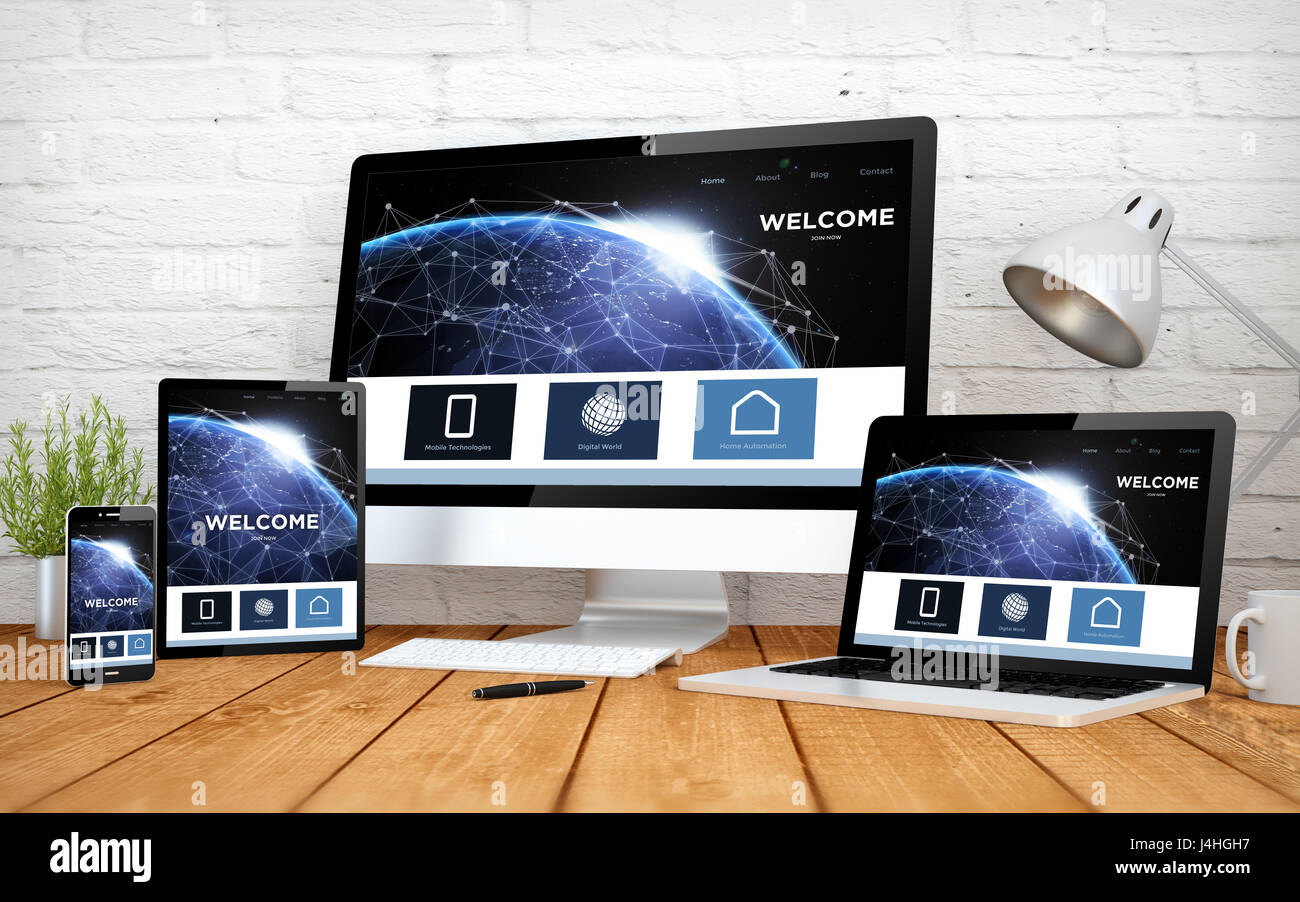 3d rendering with multidevices with earth responsive design website ...